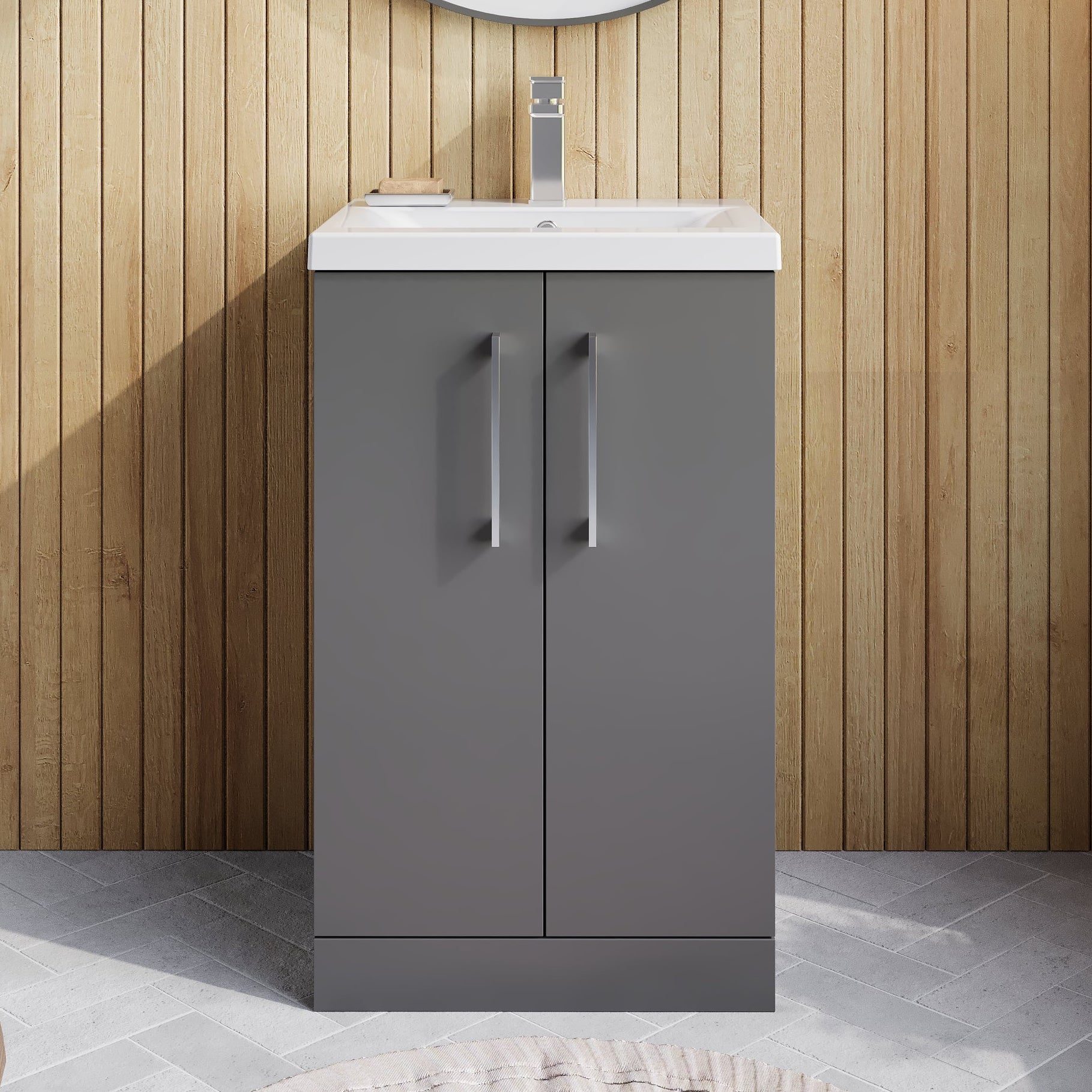 Lana 500mm Floorstanding 2 Door Vanity Unit & Basin - Satin Grey – BathLab