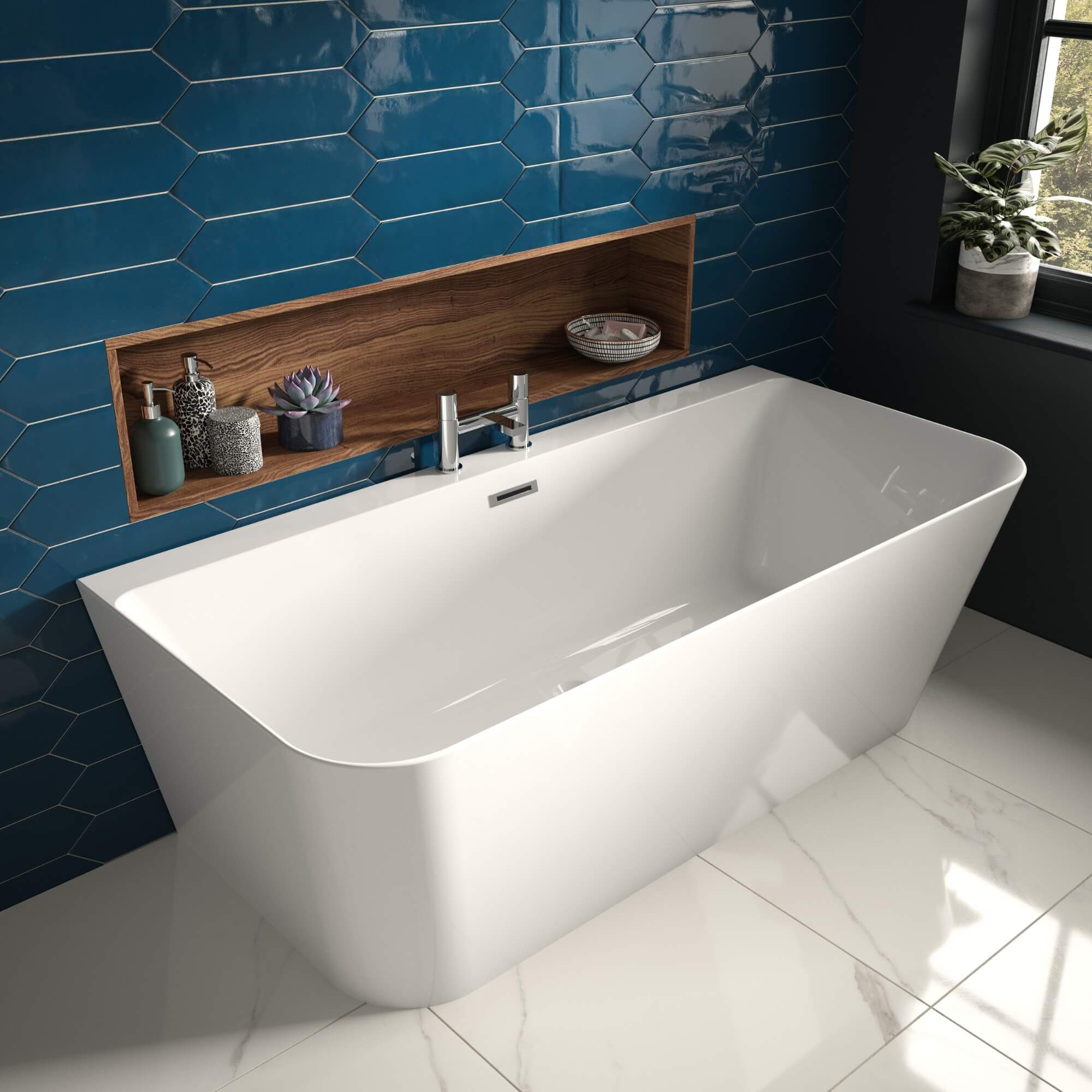 D-Shape Back To Wall Freestanding Bath 1800 x 800mm - White – BathLab