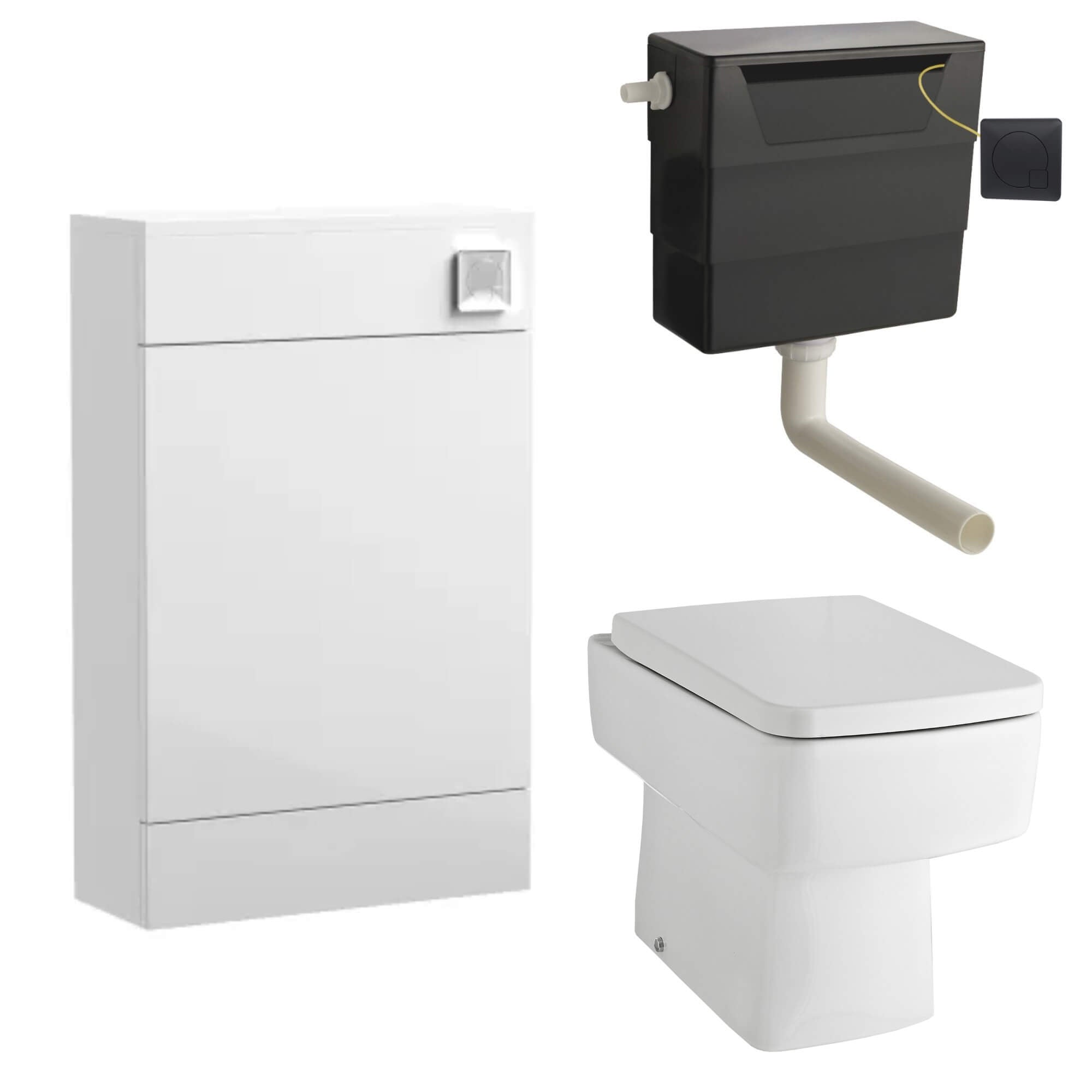 Eden Compact White WC Unit + Cape Back To Wall Toilet Bundle With Squa ...