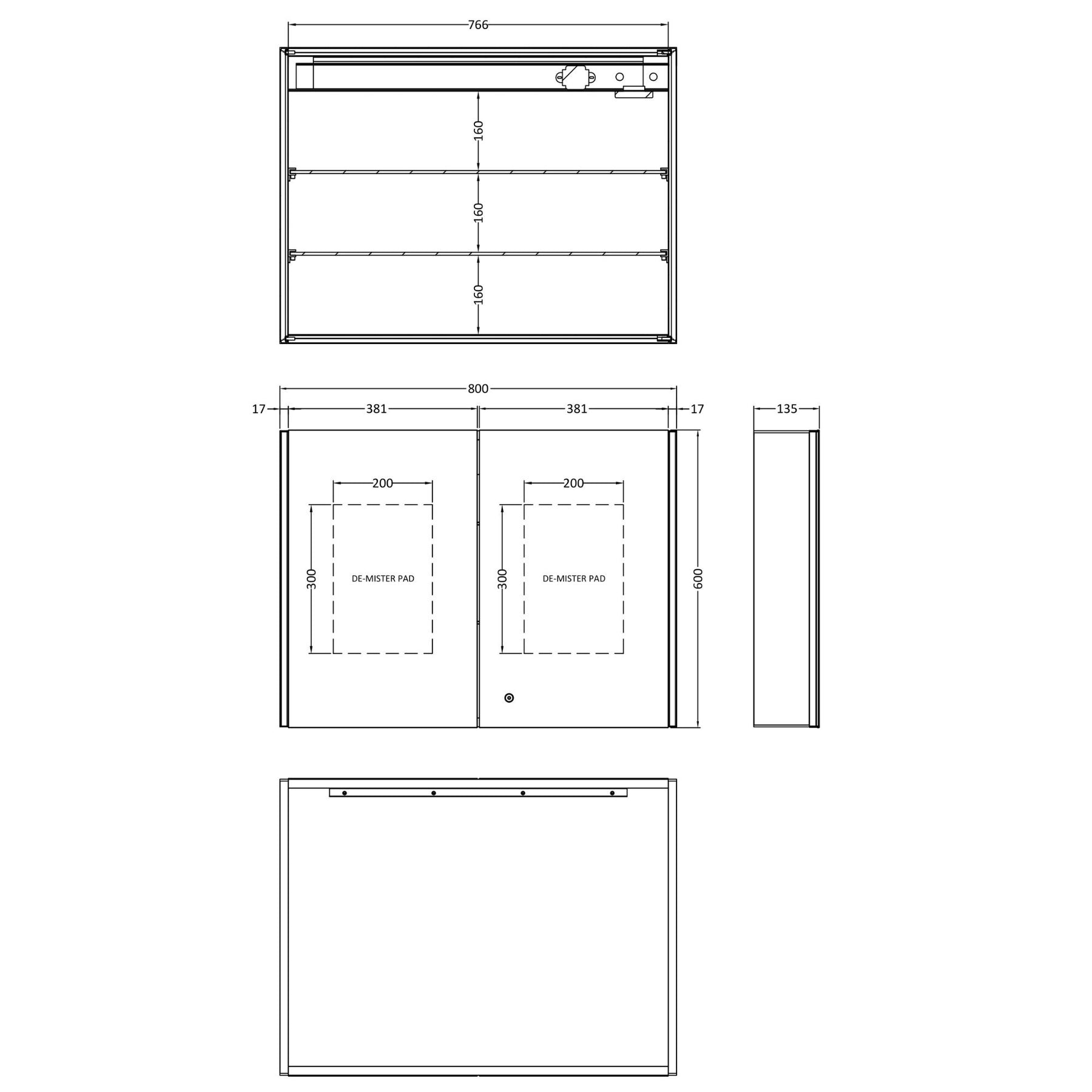 Lumin 800mm LED Touch Sensor Mirror Cabinet With Shaver Socket & Demis ...