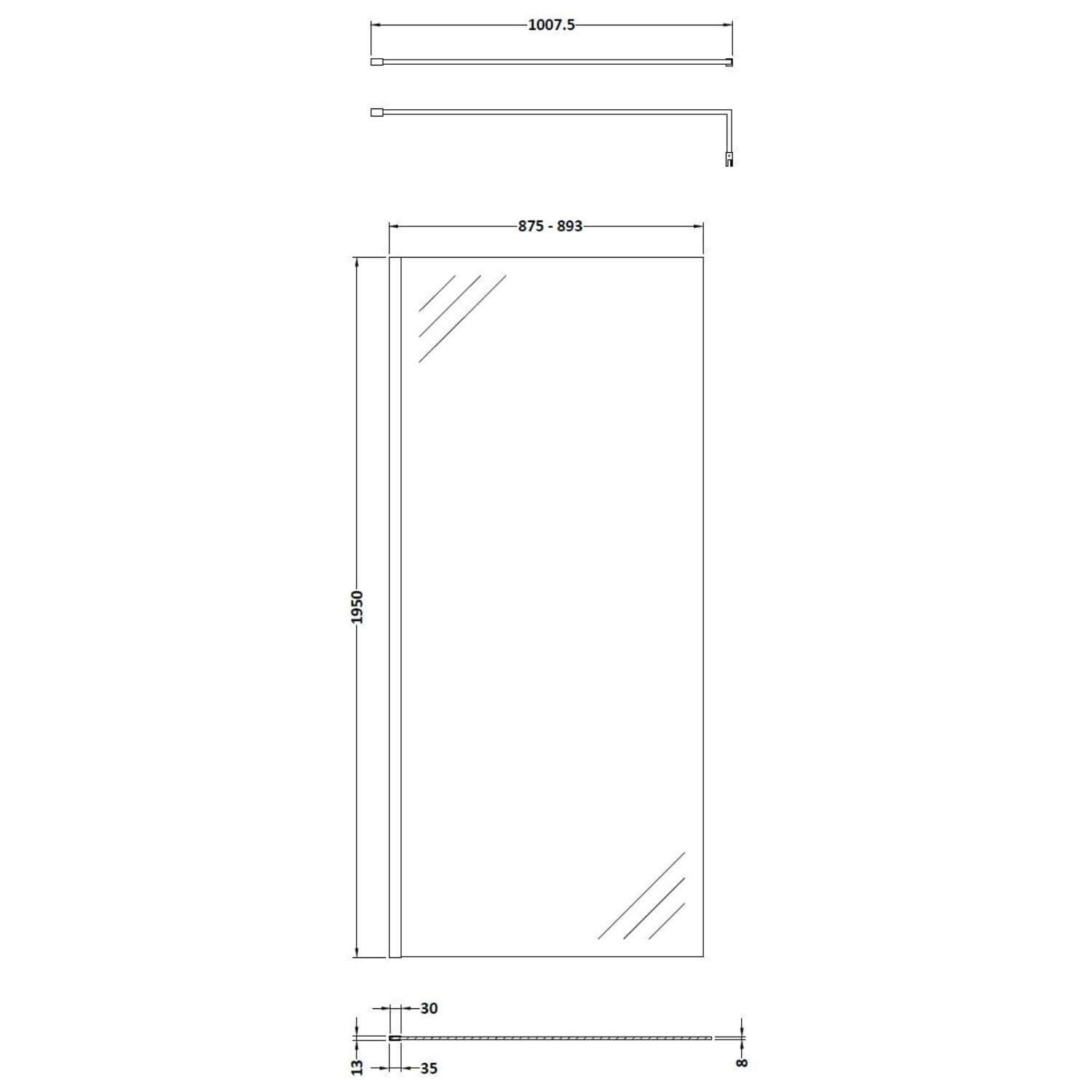 Vista 8mm Matt Black 1950mm Walk-In Shower Screen with Slip-Resistant ...